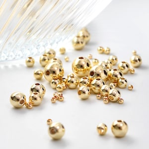 100PCS 18K Gold Filled Round Beads,bracelet Necklace Spacer Beads ...