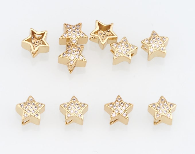 18K Gold Plated Star Spacer Bead,personalise CZ Micro Pave Star Charm ...