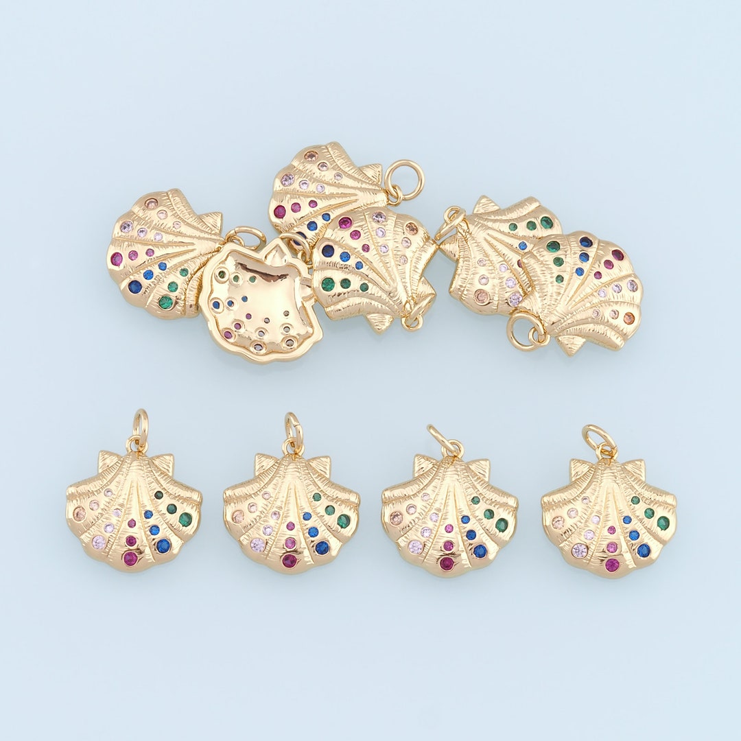 18K Gold Filled Shell Pendant,cz Micro Pave Shell Charm Bracelet ...