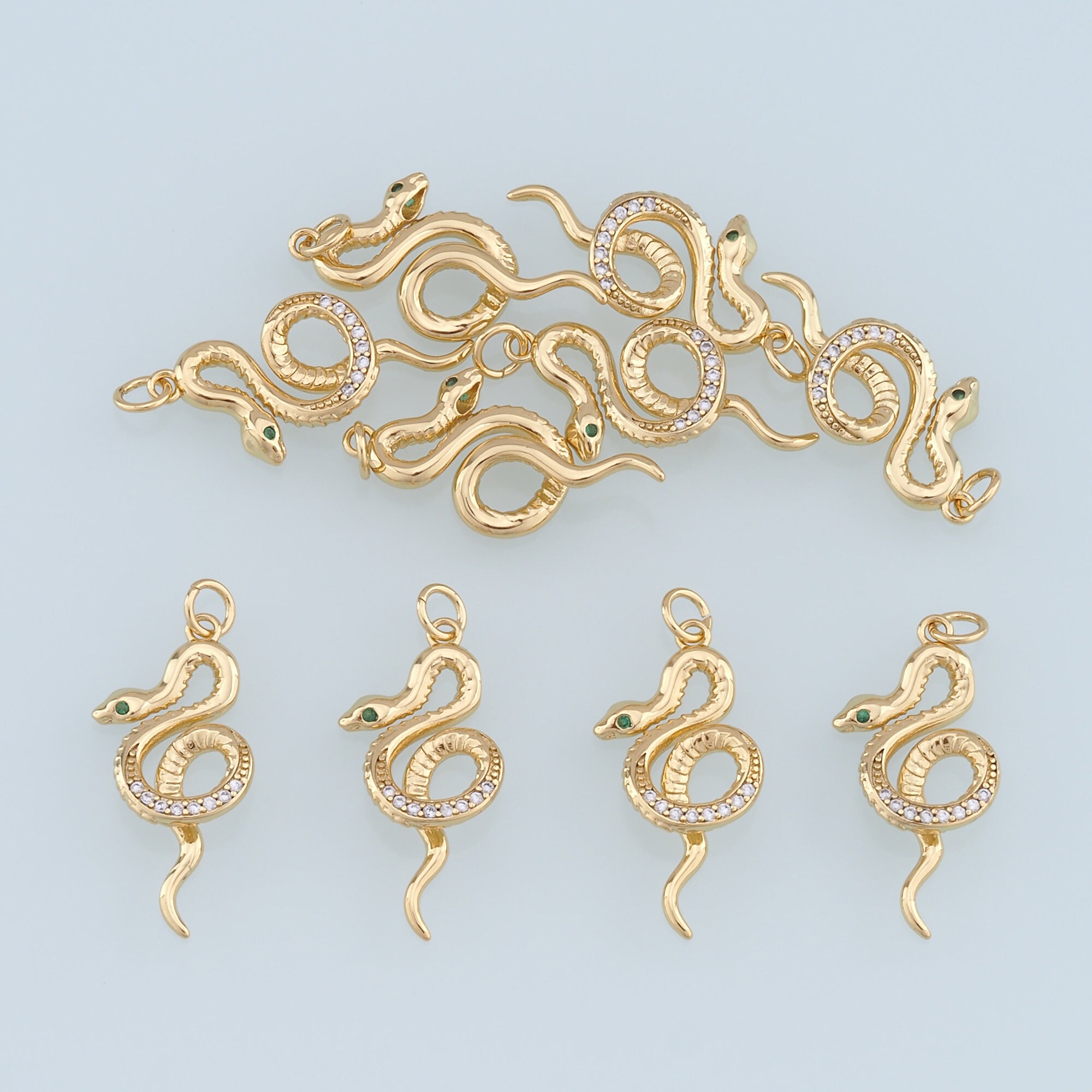 18K Gold Filled Snake Pendant,cz Micro Pave Snake Charm Bracelet ...