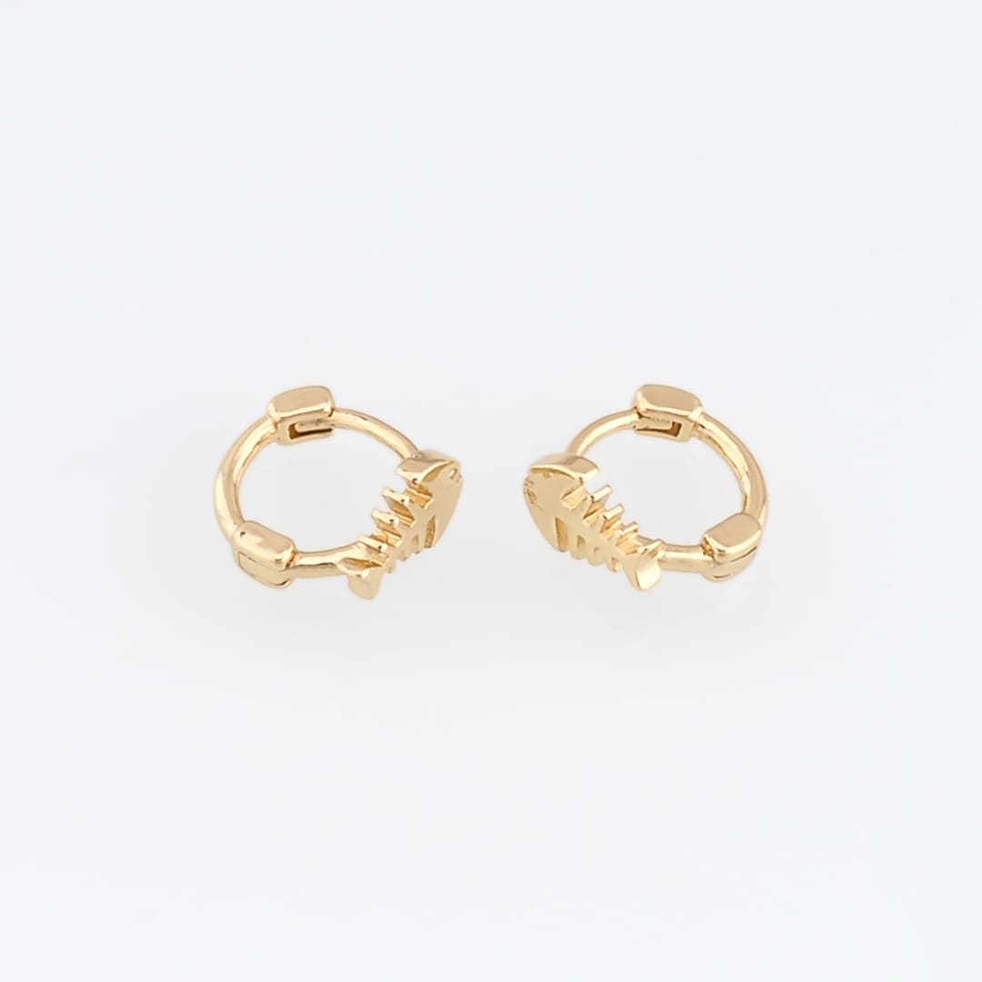 Single 18K Gold Plated Fish Bone Hoop Earring,gold Hoops,minimalist ...
