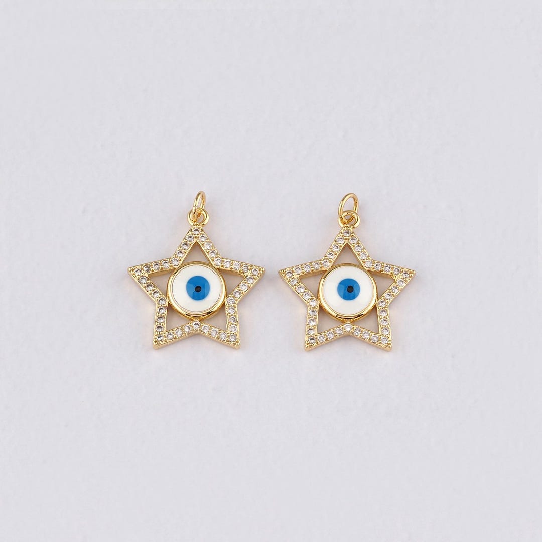 18K Gold Filled Evil Eye Pendant,cz Micro Pave Star Evil Eye Charm ...