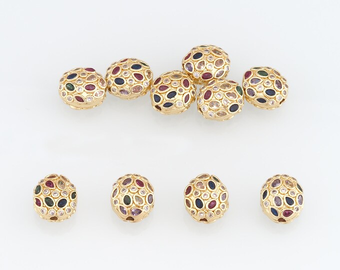 18K Gold Plated Oval Spacer Bead,personalise CZ Micro Pave Oval Flat ...