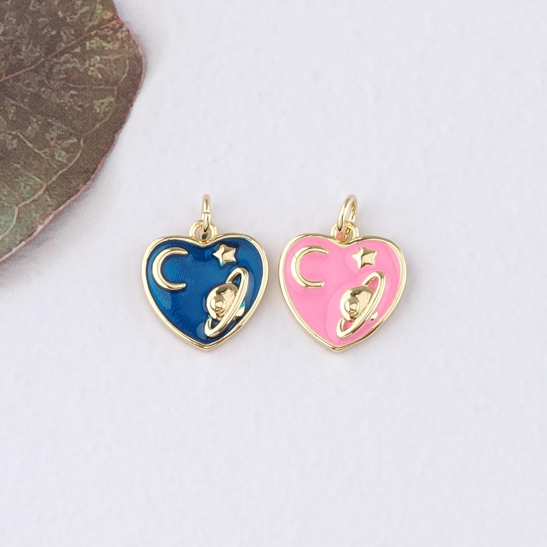 18K Gold Filled Saturn Pendant,enamel Planet Charm Bracelet Necklace ...