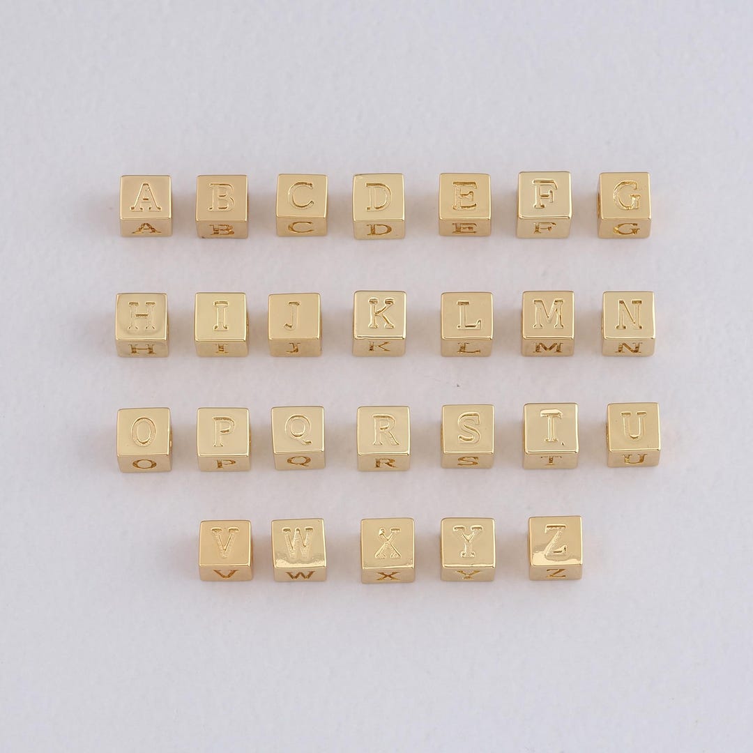 18K Gold Filled Initial Spacer Beads,cube Beads,letter Spacer Beads,diy ...
