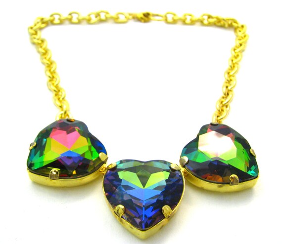 Rainbow Crystal Heart Necklace Vitrail Medium Multicolored | Etsy