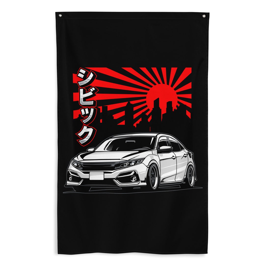 Civic Rising Sun JDM Car Wall Flag Wall Art Wall Banner - Etsy