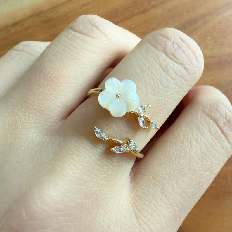 Dainty Mother of Pearl Magnolia Ring,flower Open Ring,olive Branch Ring ...