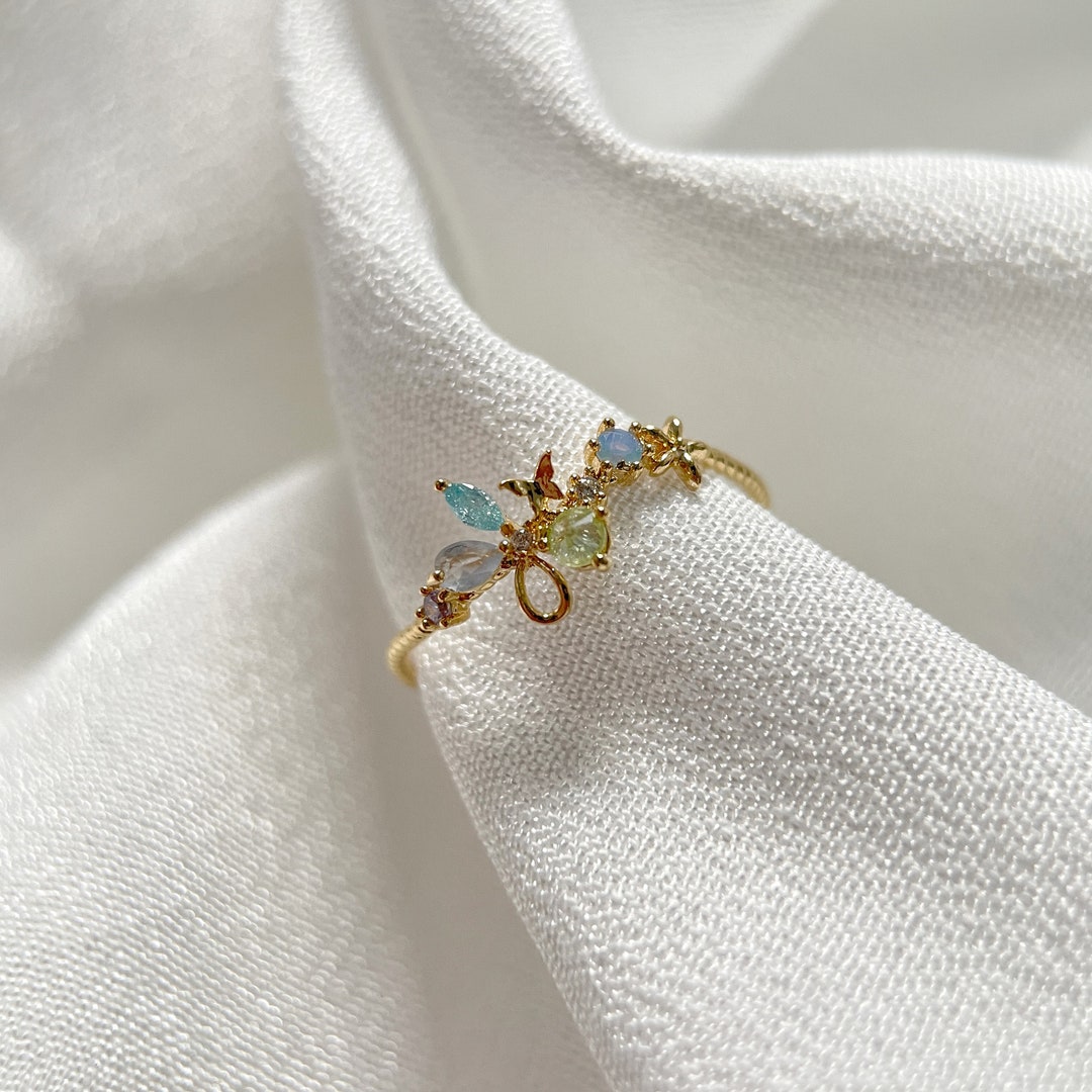 Dainty Flower Ring,adjustable Butterfly Ring,multi Gems Ring,stackable ...
