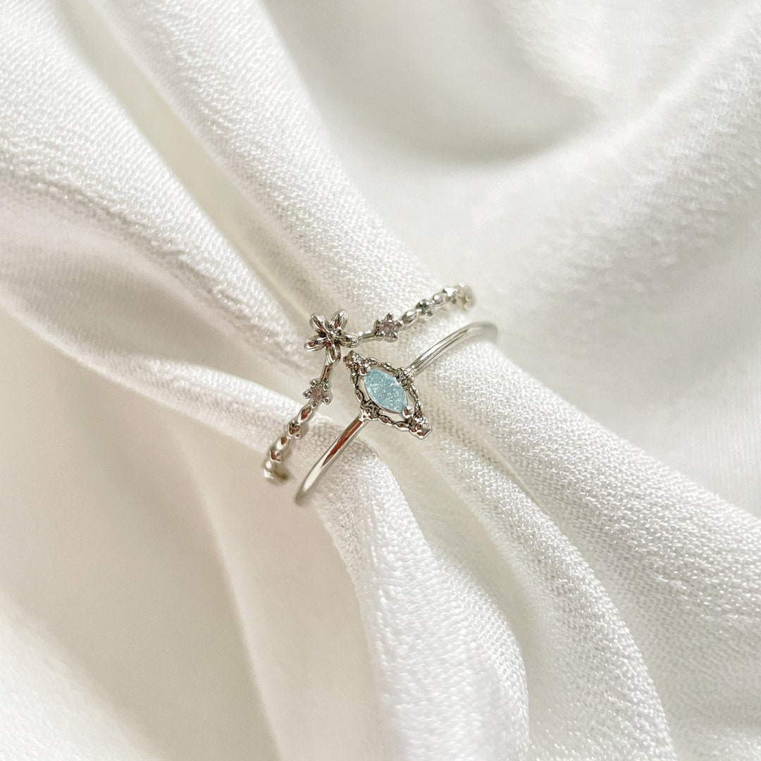 Dainty Crown Double Band Ring,adjustable Silver Floral Stackable Ring ...