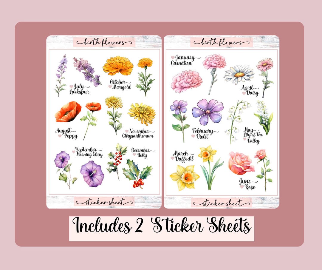 Birth Flowers Vinyl Sticker Sheets, Birth Flower Stickers, Birth Flower ...
