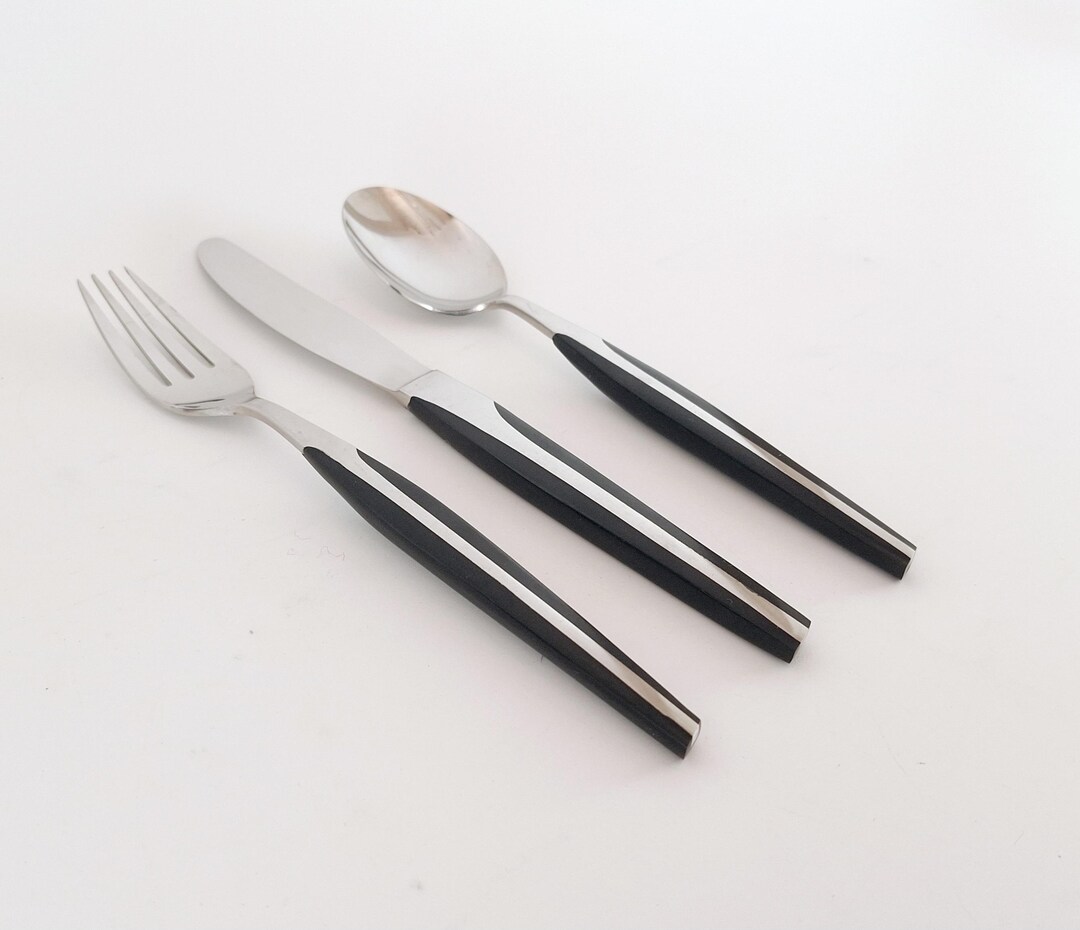Eldan, Japan – Mid Century Modern Cutlery 12 Pcs, Black Plastic and ...