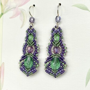 Lavender and Sage Green Beaded Macrame Earrings - Etsy