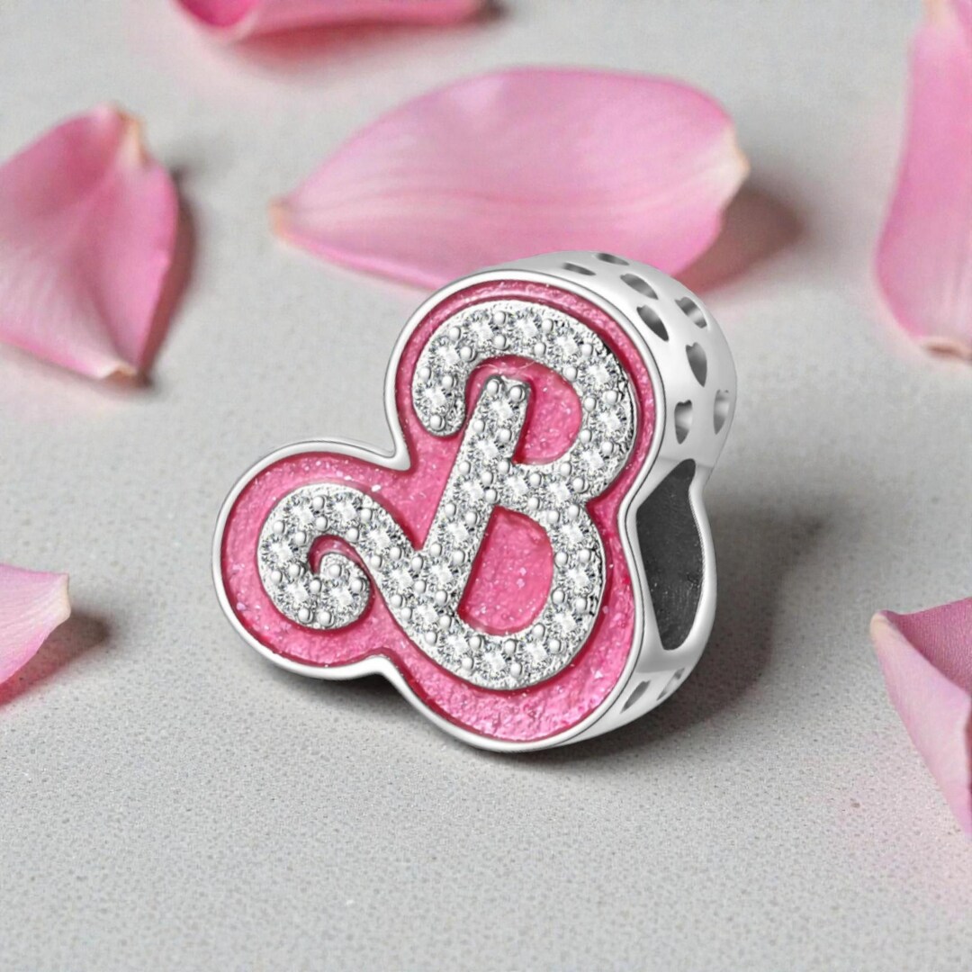 Barbie Logo Charm, Pink Barbie Charm, Sparkly Initial Bead, Sterling ...