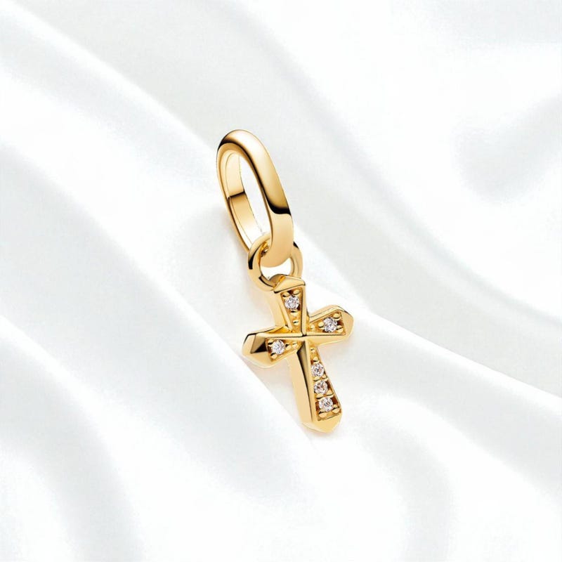 Pandora Cross Gold Charm - Etsy UK