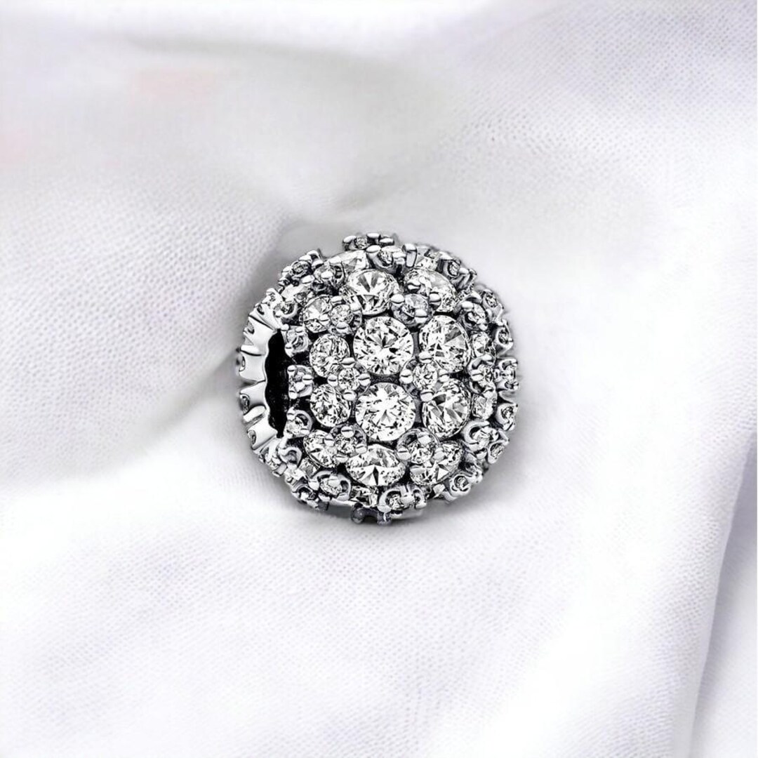Round Pave Charm, Sparkling Cubic Zirconia Necklace Charm, Fits Pandora ...