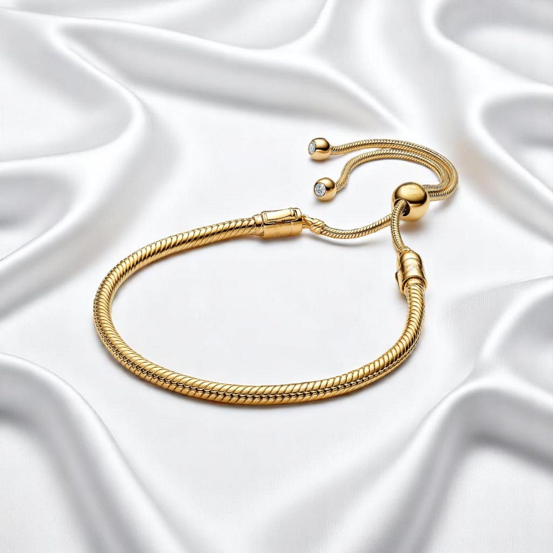Delicate Gold Slider Chain Bracelet, Simple 14k Gold Snake Chain ...