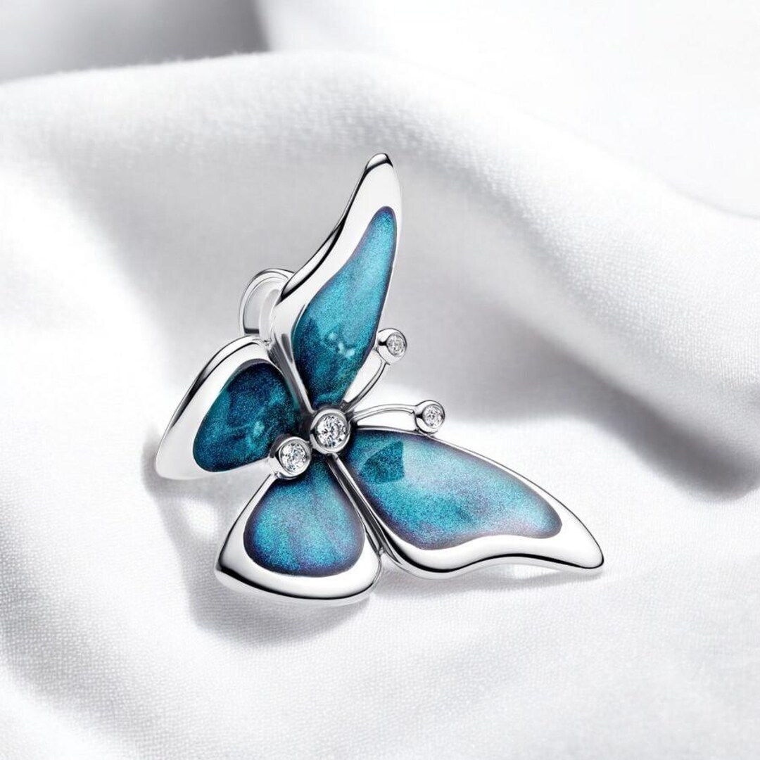 Delicate Blue Butterfly Charm, Cute Silver Butterfly Jewellery ...