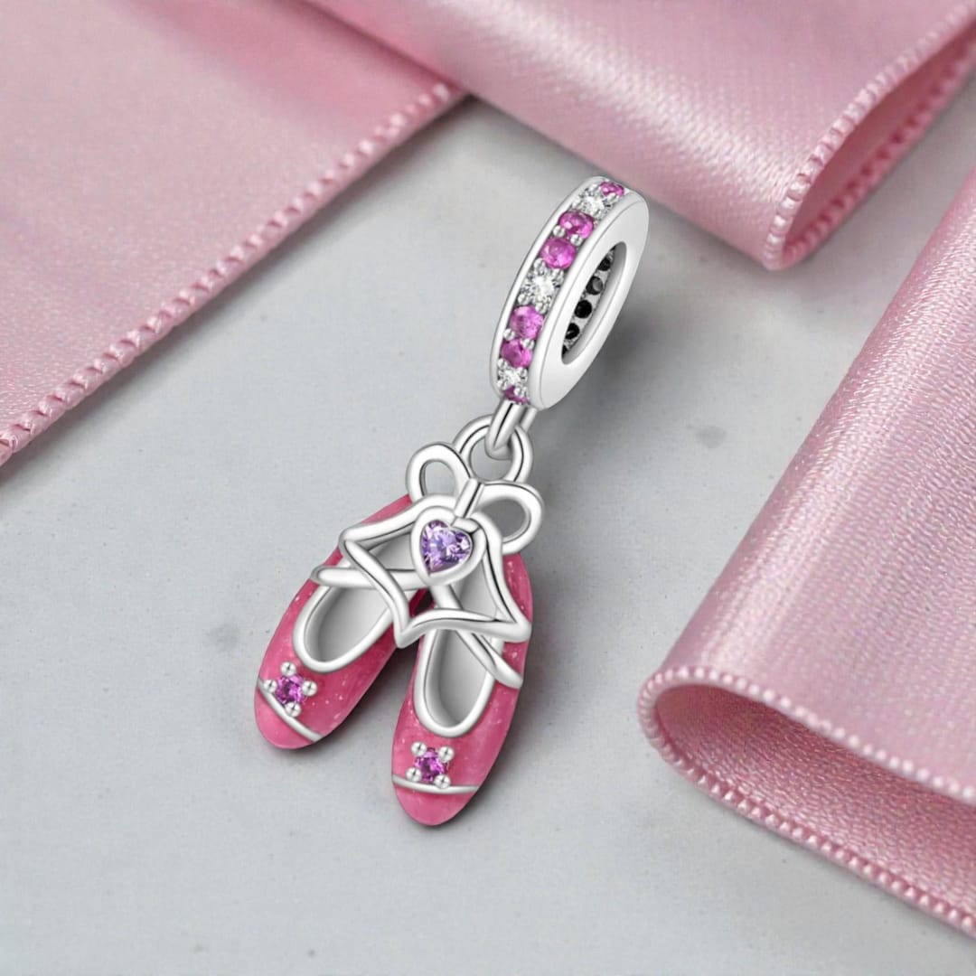 Barbie Ballet Shoe Charm, Pink Enamel Dangle Charm, Sterling Silver ...