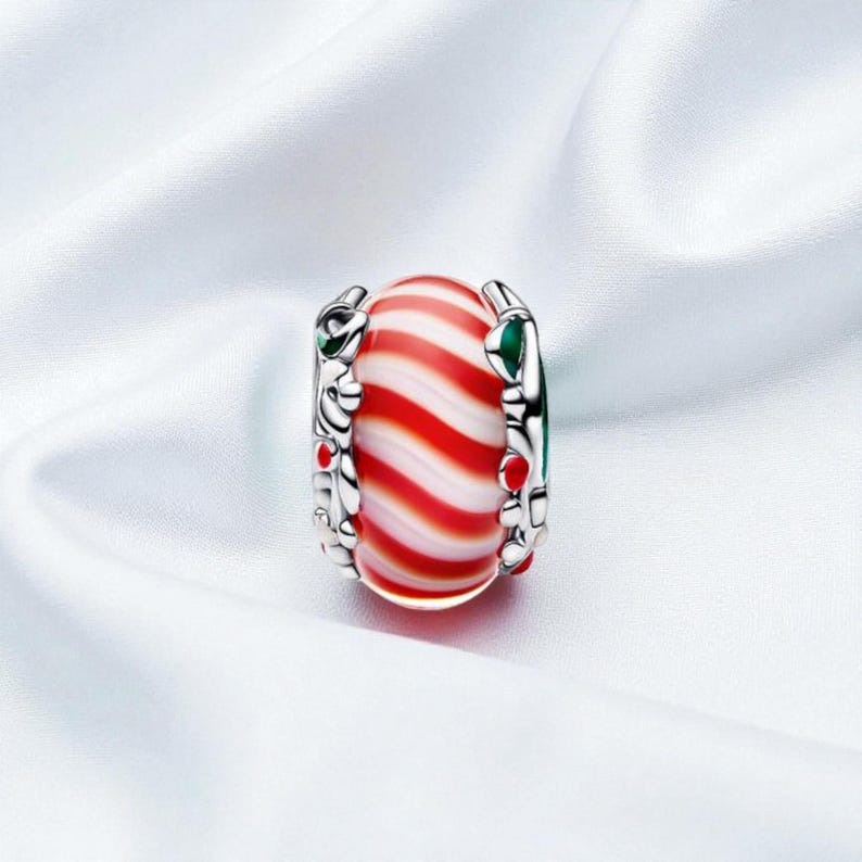 Candy Cane Charm for Women Jewellery, Murano Glass Christmas Charm ...