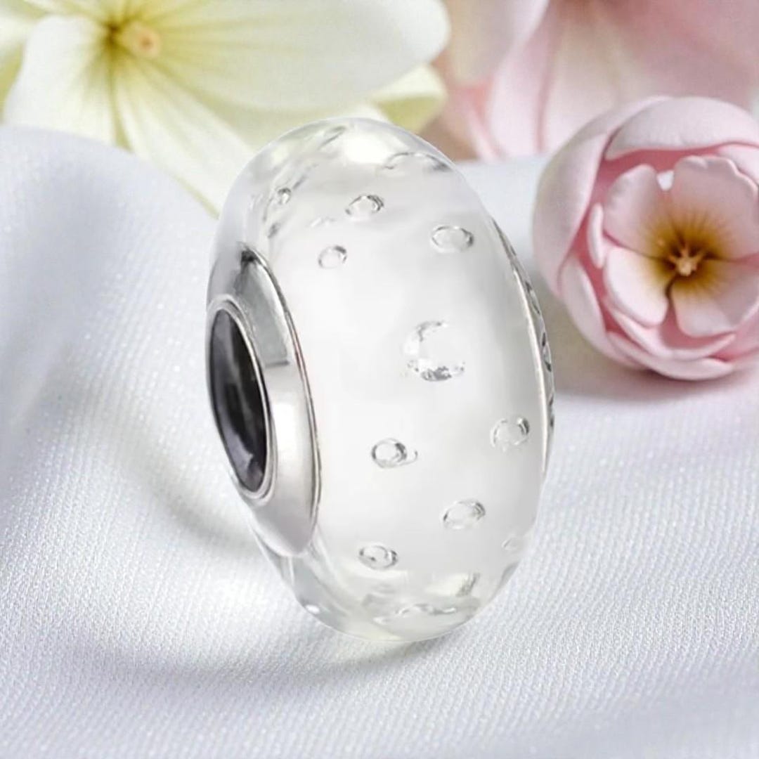 Crystal Clear Glass Charm Bead for Women, White Murano-inspired Charm ...