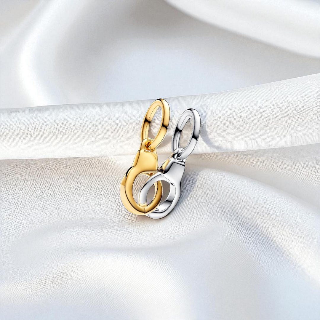 Handcuffs Dangle Charm, Elegant Sterling Silver & 14k Gold Plated ...