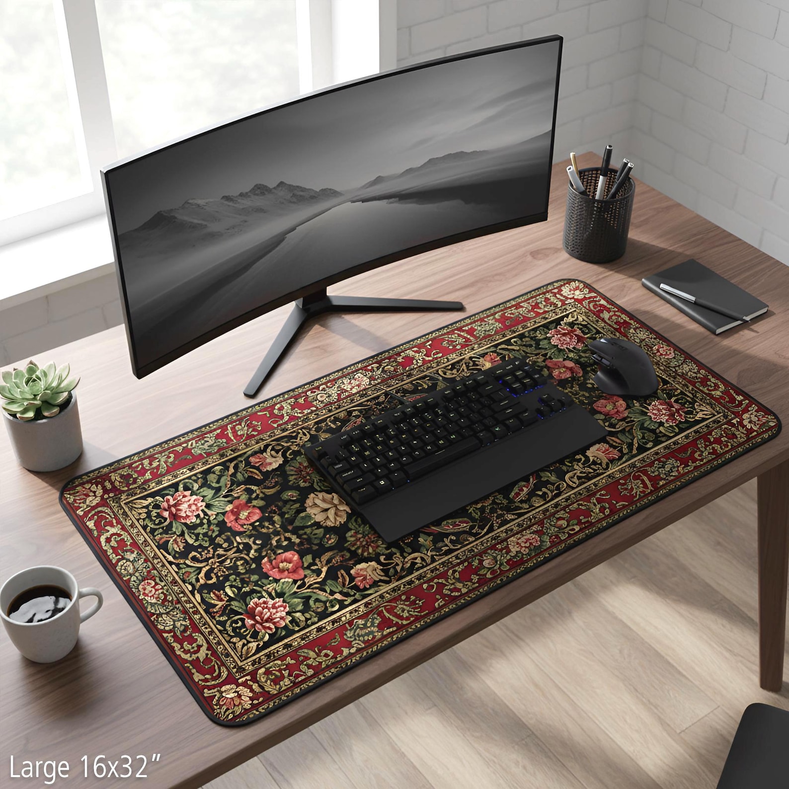 Persian Rug Inspired Desk Mat | Ornate Floral Vintage-style Workspace ...