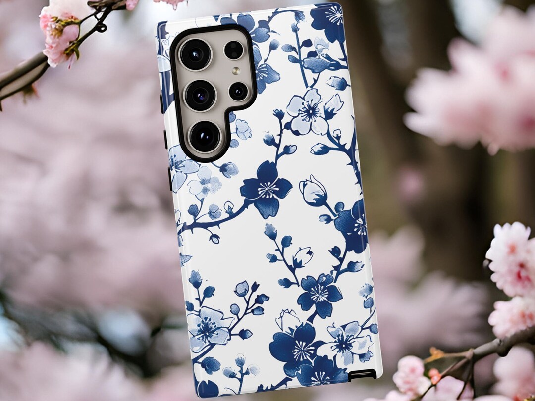 Blue and White Sakura Cherry Blossom Floral Samsung Galaxy Tough Cases ...