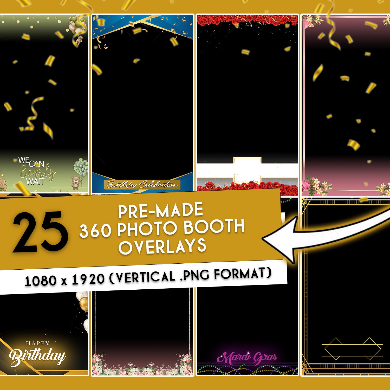 25 Premade Photo Booth Overlay Designs, 360 Photo Booth Overlays, Pre ...