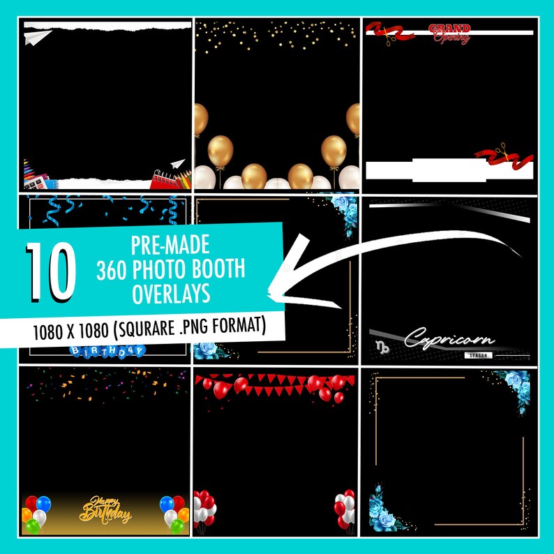 10 Premade Photo Booth Overlay Designs, 360 Photo Booth Overlays, Pre ...