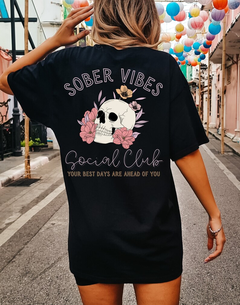 Sober Vibes Social Club Graphic Tee T-shirt for Women, Sobriety, Sober ...