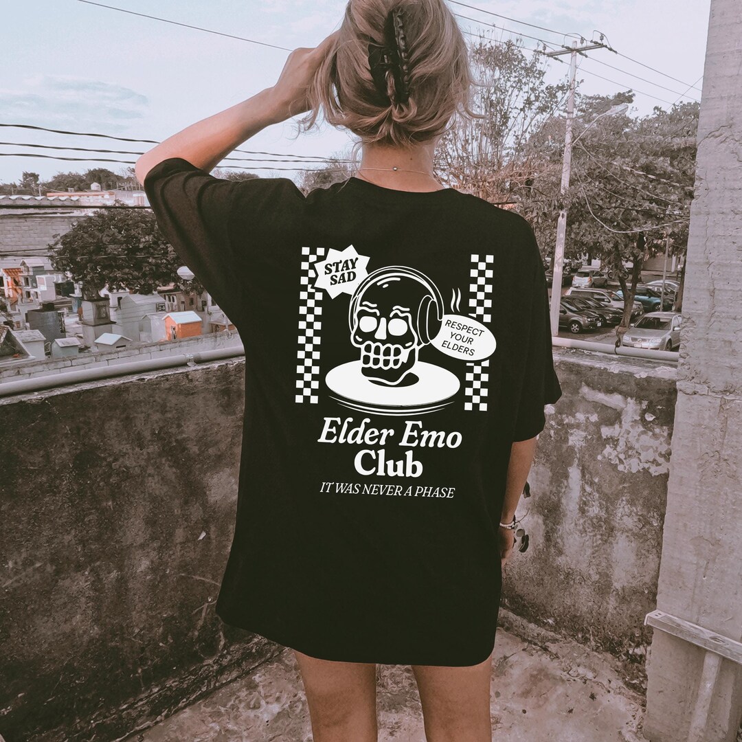 Elder Emo Club Graphic Tee Shirt, Trendy Vintage Grunge Punk Death ...