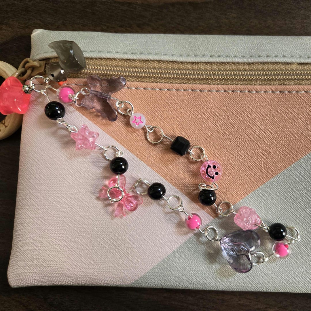 Black and Pink Punky Phone Charm Lanyard - Y2K Pop-punk Aesthetic ...