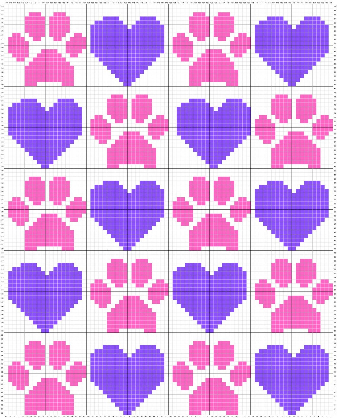 Pawprints & Hearts C2C Crochet Pattern - Etsy