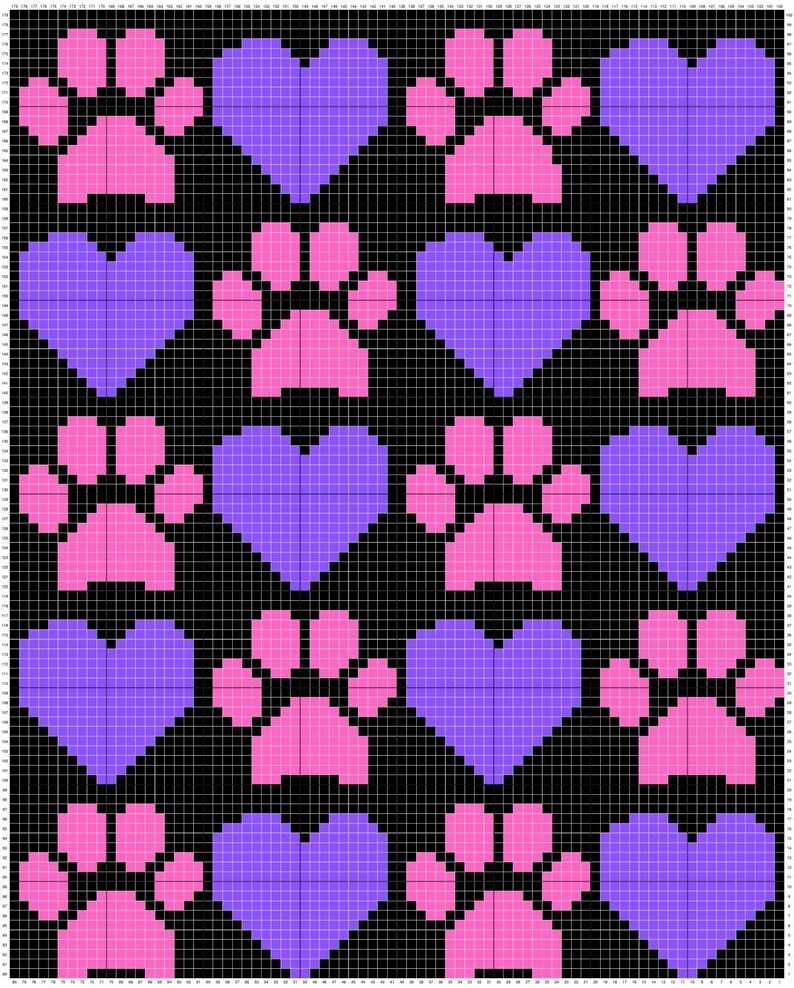 Pawprints & Hearts C2C Crochet Pattern - Etsy