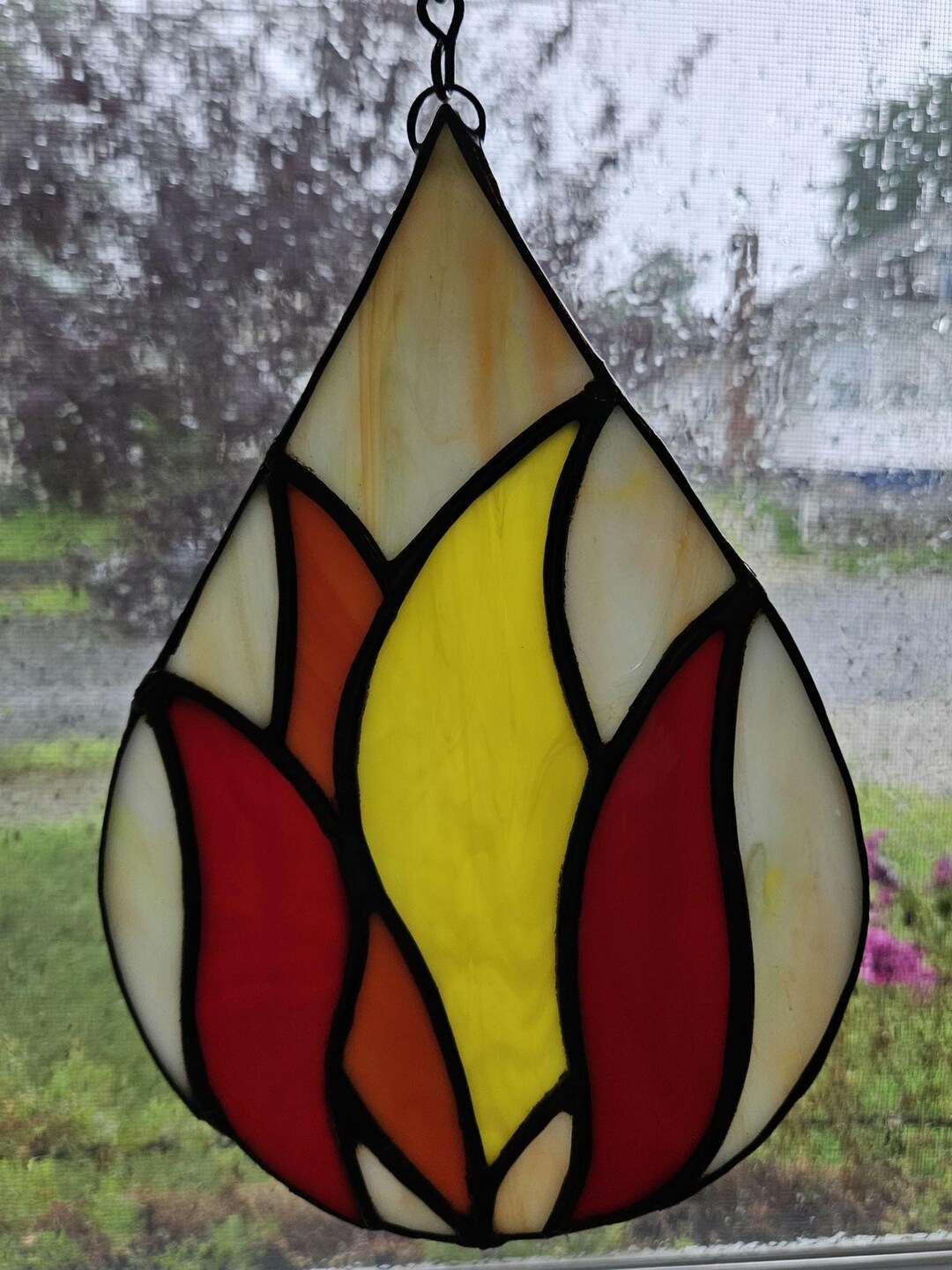 Fire Teardrop Stained Glass Suncatcher - Etsy