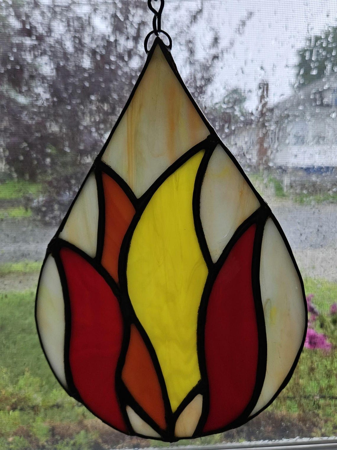 Fire Teardrop Stained Glass Suncatcher - Etsy