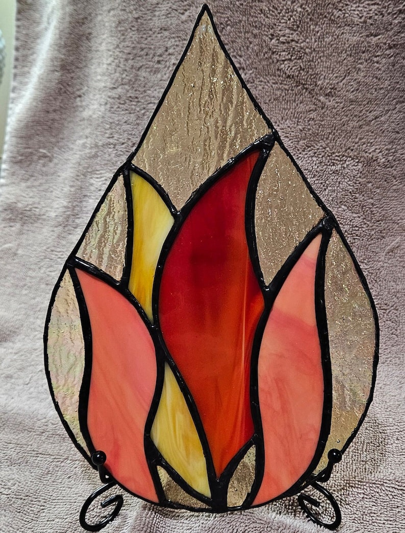 Fire Teardrop Stained Glass - Etsy