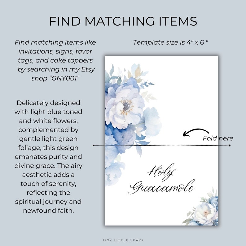 Blue Floral Baptism Food Labels: 4x6 Printable Buffet Cards (digital ...