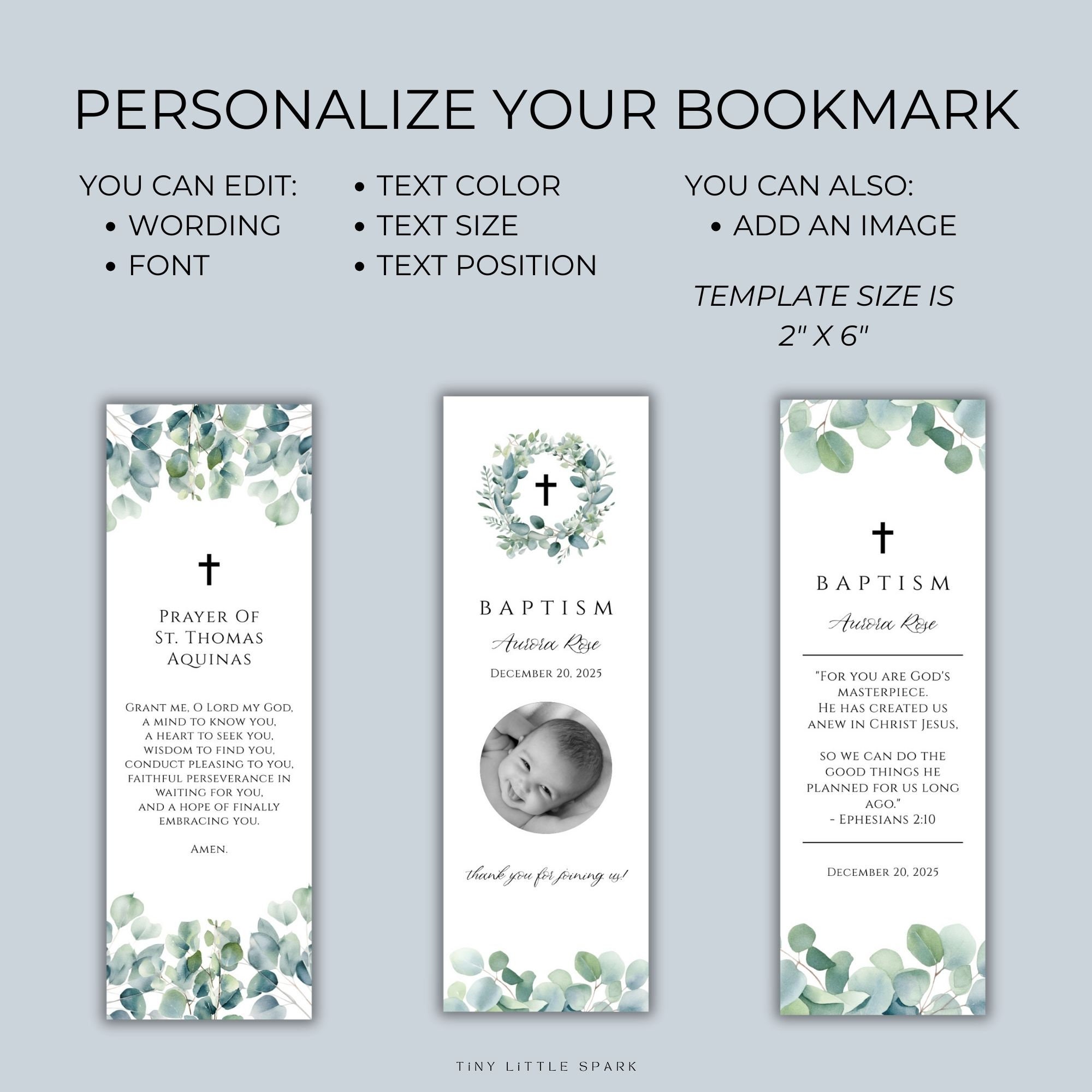 Greenery Baptism Bookmark Favor: Personalized Christening Gift ...