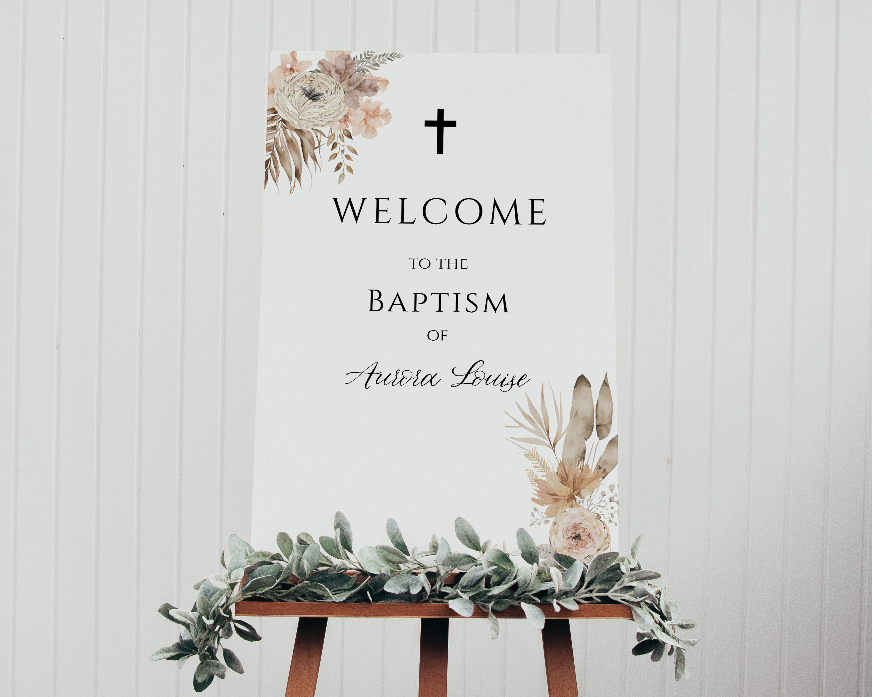 Baptism Welcome Sign Pampas, 24x36, Christening Sign, Catholic, Boho ...