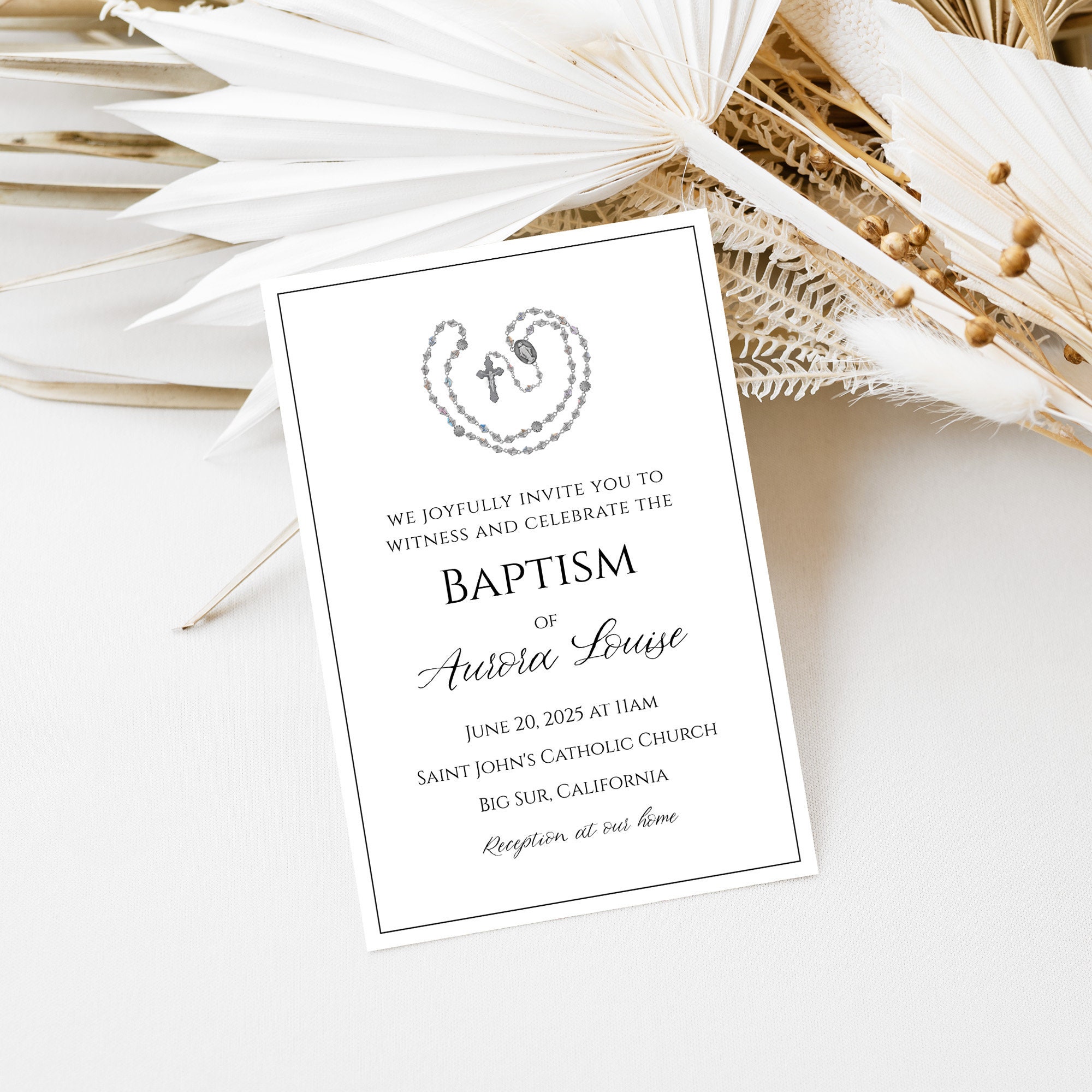Rosary Baptism Invitation Template: Elegant Christening Invite (instant ...