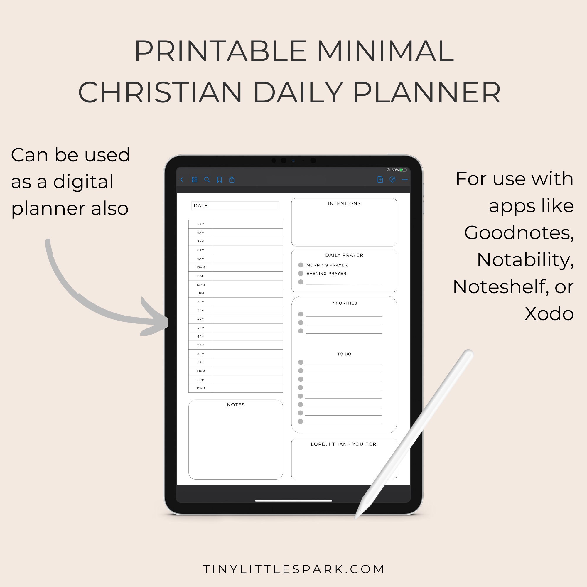 Minimal Printable Daily Planner, Faith, Digital One-page Planner, PDF ...