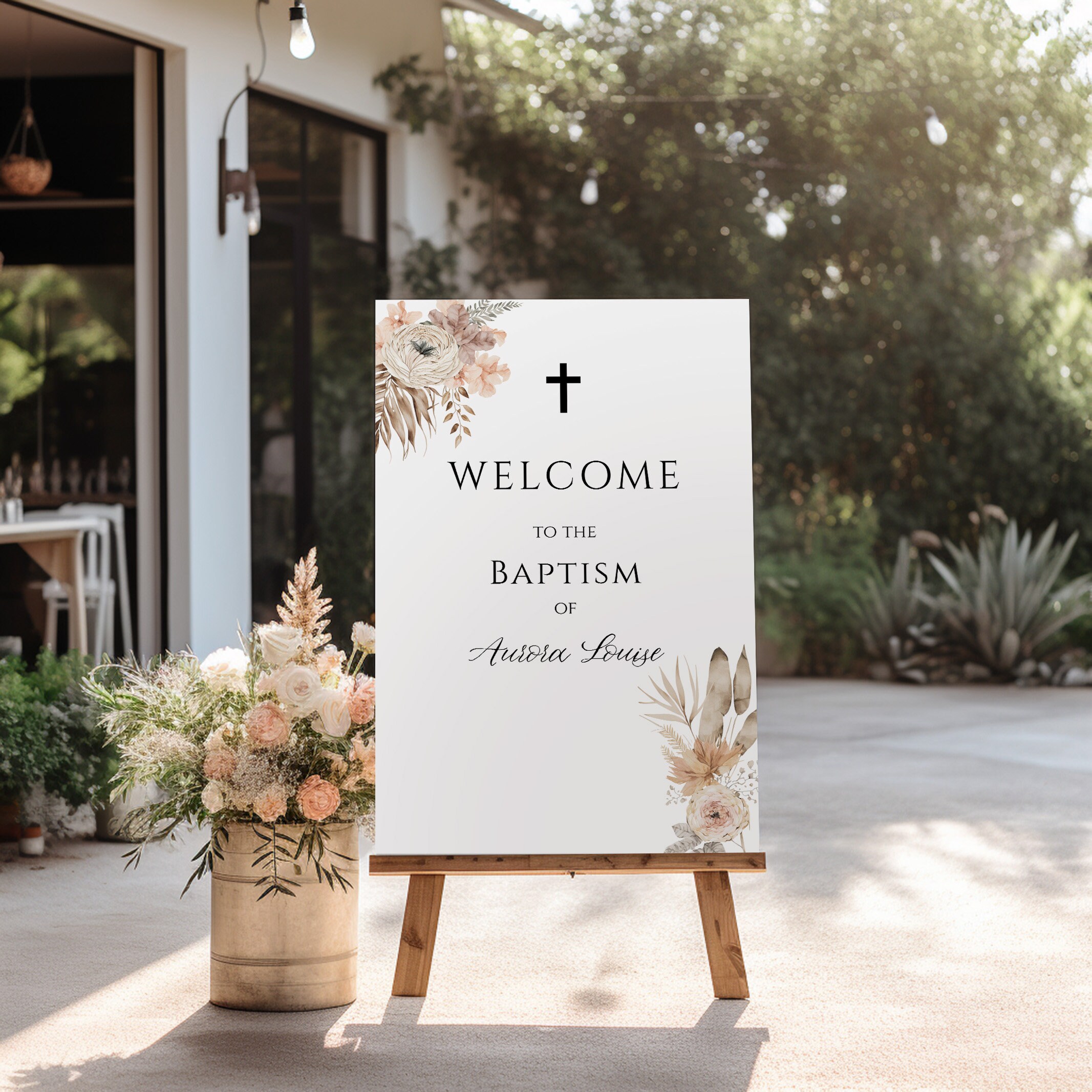 Baptism Welcome Sign Pampas, 24x36, Christening Sign, Catholic, Boho ...