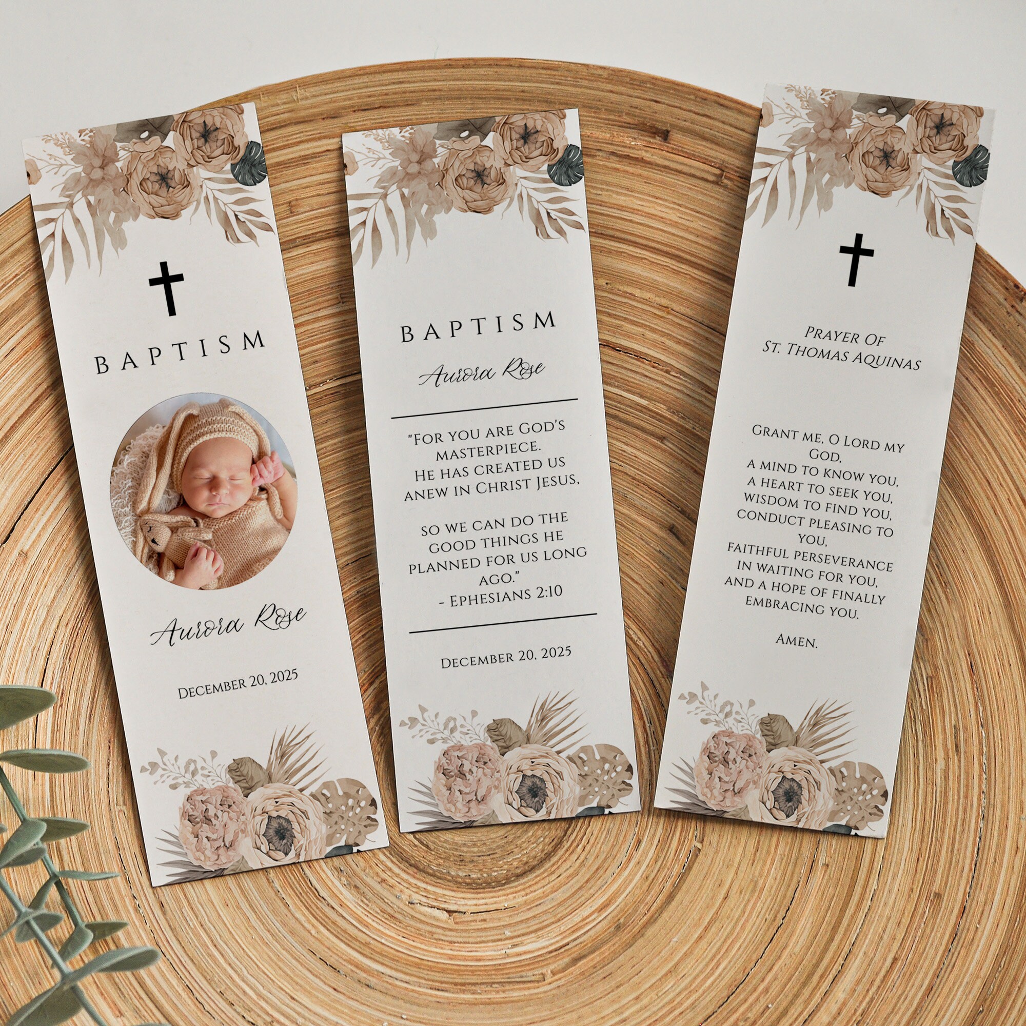 Dusty Pink Baptism Bookmark Favor: Personalized Christening Gift ...