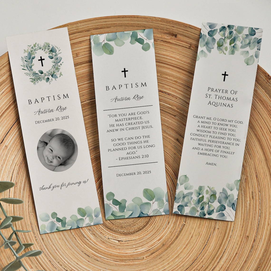 Greenery Baptism Bookmark Favor: Personalized Christening Gift ...