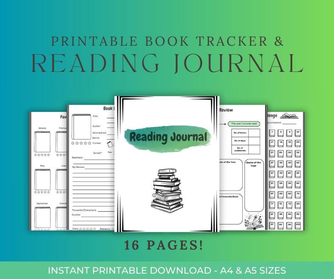 Printable Reading Journal and Book Tracker Bundle. Digital Download, 16 ...