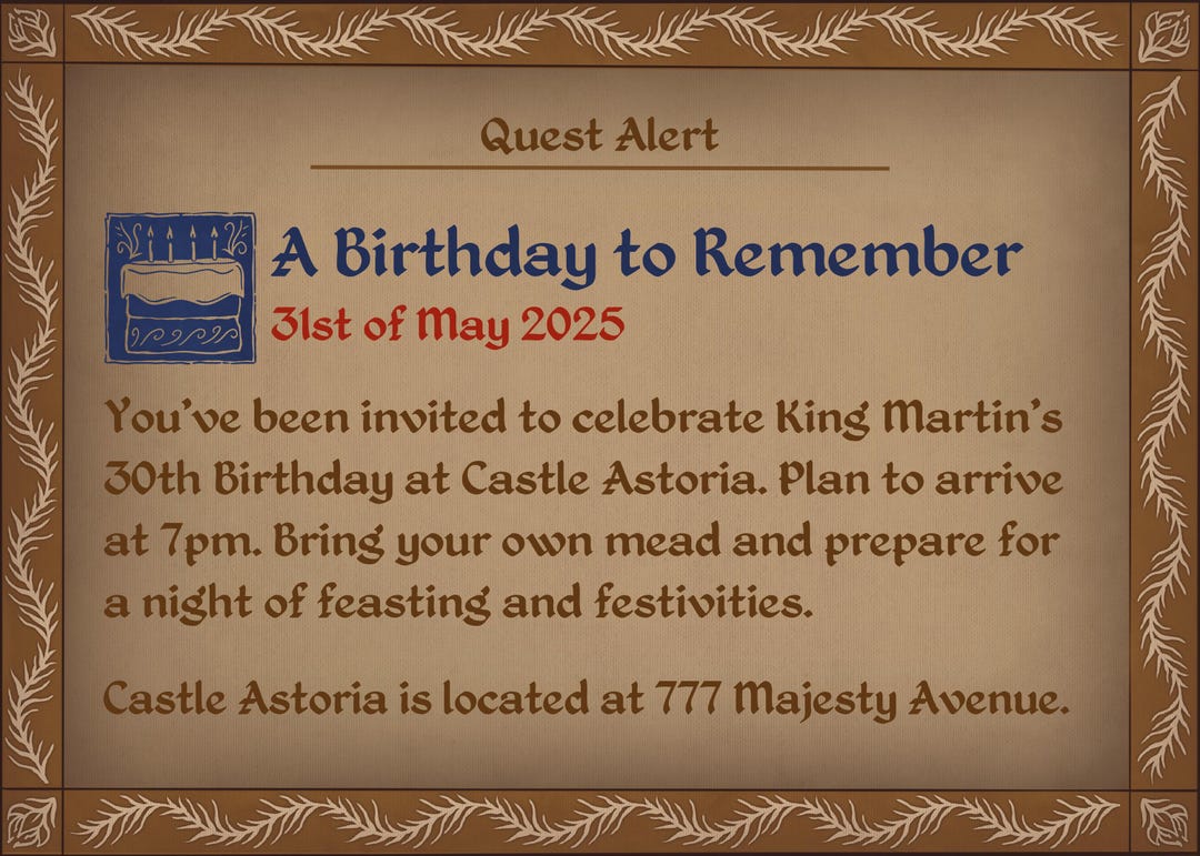 Oblivion-inspired Handdrawn Medieval Party Invitation Birthday Card ...