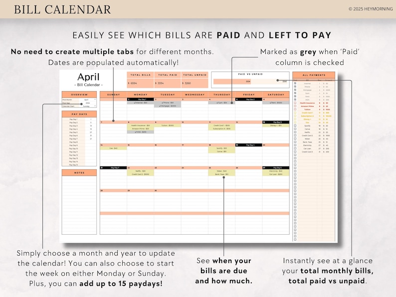 Automated Bill Calendar Google Sheets Smart Bill Tracker Spreadsheet ...