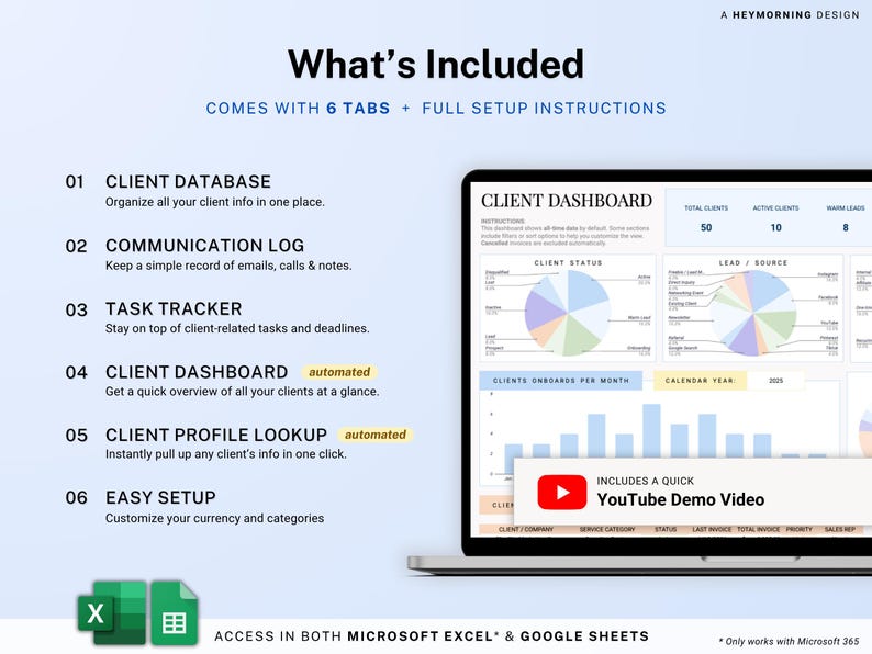 Client Tracker Google Sheets Excel CRM Client Manager Template Small Business Lead Management ...